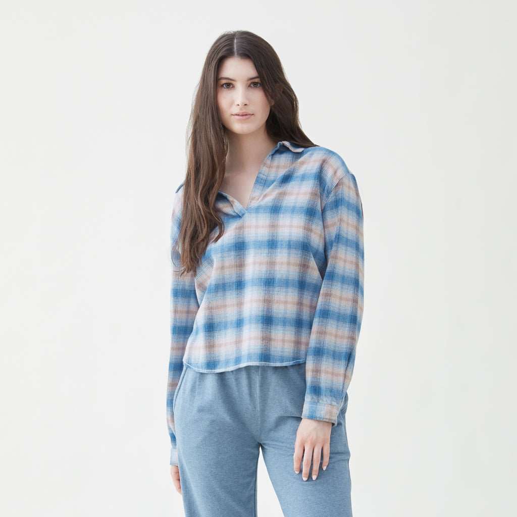 Olivia Plaid Popover - Blue Heather Plaid - Surfside Supply Co ...