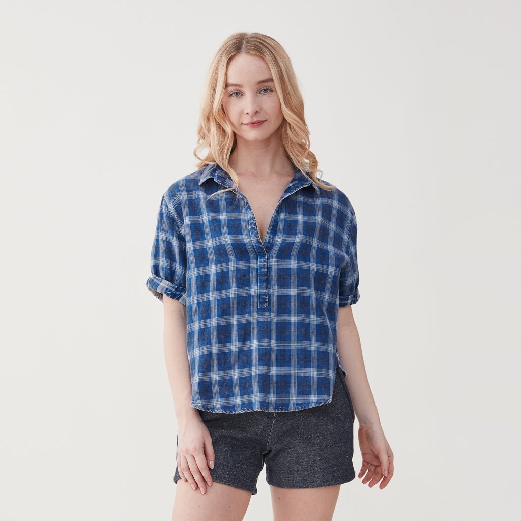 Olivia Plaid Popover - Indigo Plaid - Surfside Supply Co. – Surfside ...